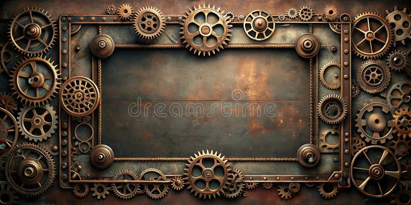 Rustic Metal Frame with Intricate Gearwork and Mechanical Elements for ...