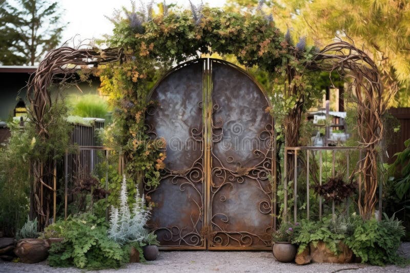 Rustic Metal Gate with Hanging Vines Stock Illustration - Illustration ...