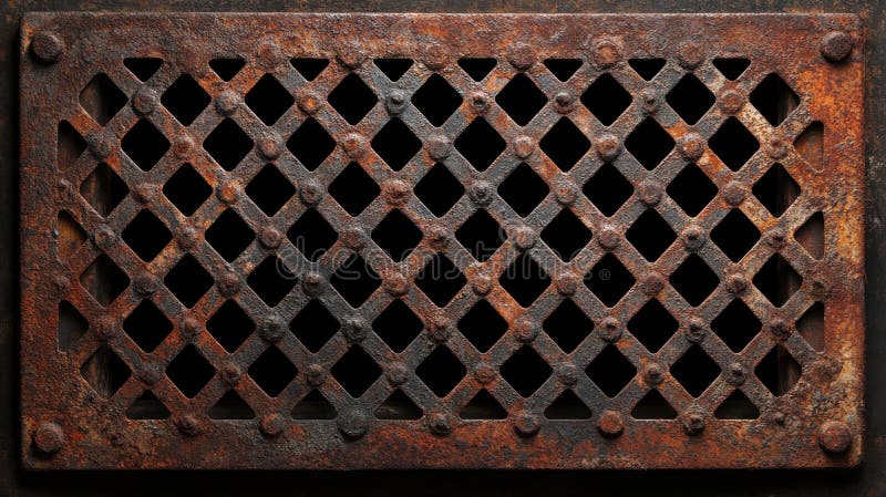 Rustic Metal Grate with Chequered Design and Weathered Patina Texture ...