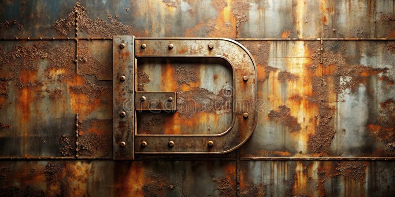 Rustic Metal Letter D on Weathered Steel Panel, Industrial Background ...