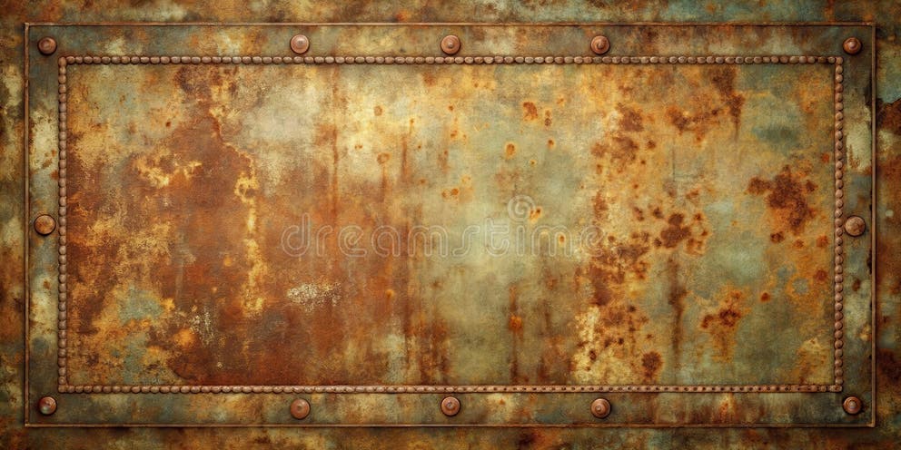 Rustic Metal Panel with Aged Texture and Decorative Rivets a Weathered ...