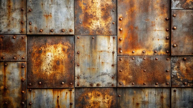 Rustic Metal Panel Background Weathered Steel Texture with Rivets ...