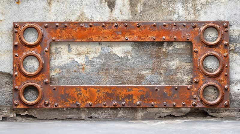 Rustic Metal Panel Displaying a Perforated Insert and Rivets Against a ...