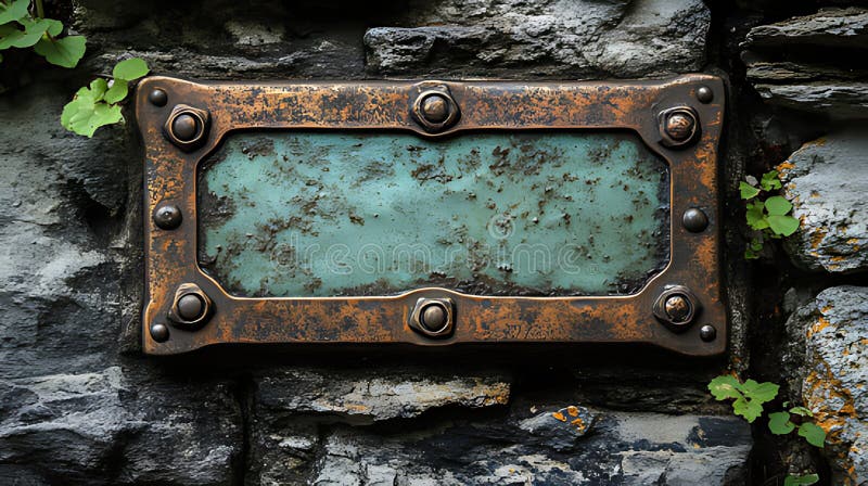 Rustic Metal Plaque, Stone Wall Background, Blank, Weathered, Design ...