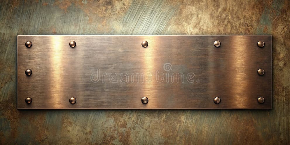 Rustic Metal Plate with Decorative Fasteners on Weathered Background ...