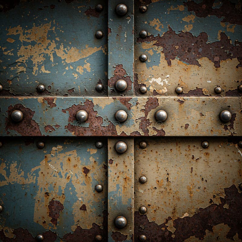 Rustic Metal Surface with Overlapping Sheets, Held Together by Large ...