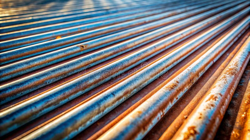 Rustic Metal Texture Parallel Rows of Weathered Steel Pipes Showing ...