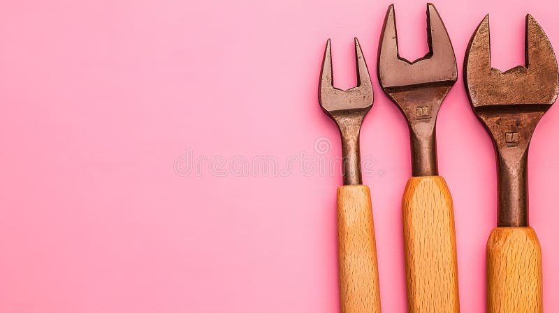 Rustic Metal Tools on a Pink Background Stock Image - Image of pink ...