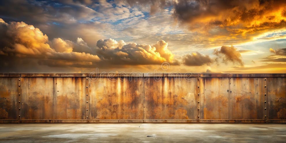 Rustic Metallic Barrier Against a Vibrant Sunset Sky, Offering a ...