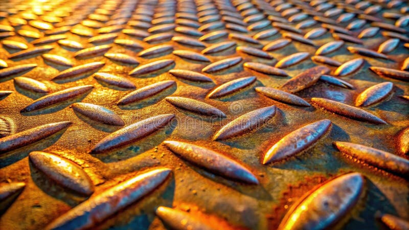 Rustic Metallic Texture Diamond Plate Surface in Golden Light ...