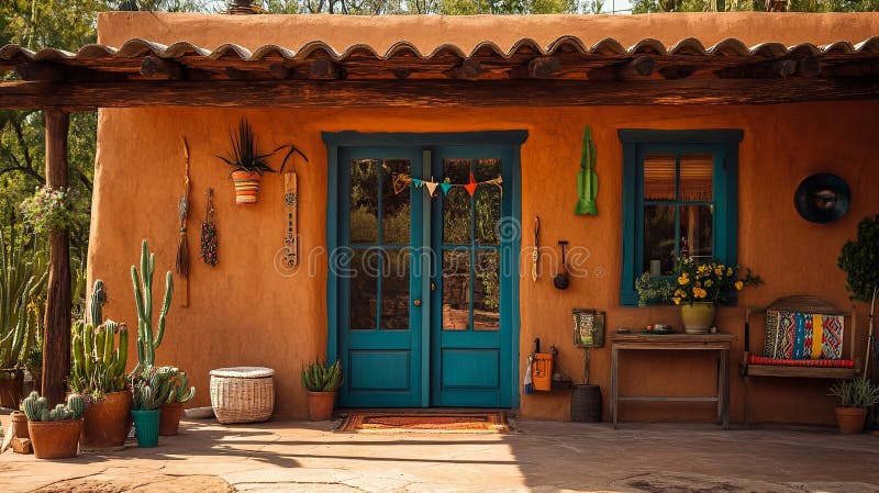A Rustic Mexican Adobe House Decorated for Cinco De Mayo Celebrations ...
