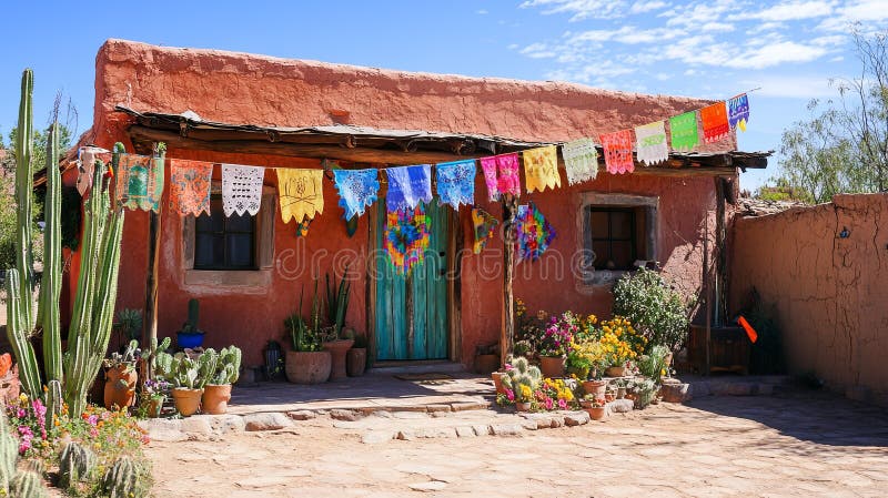 A Rustic Mexican Adobe House Decorated for Cinco De Mayo Celebrations ...