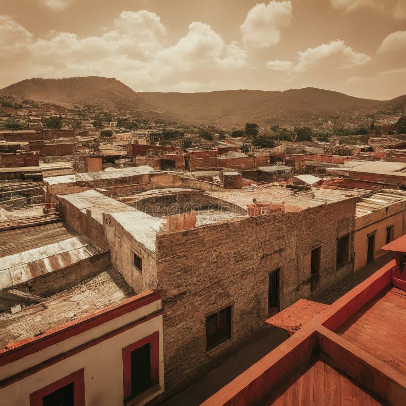 Rustic Mexican Rooftops stock illustration. Illustration of hills ...