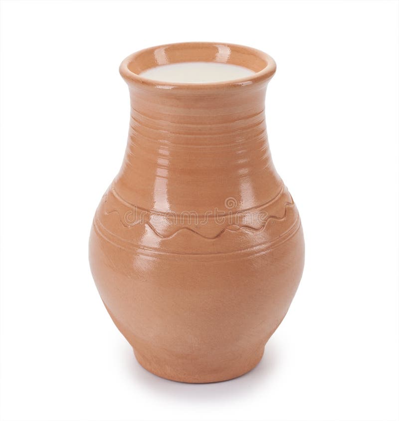 Rustic Milk in a Clay Pot Isolated on White Background Stock Image ...