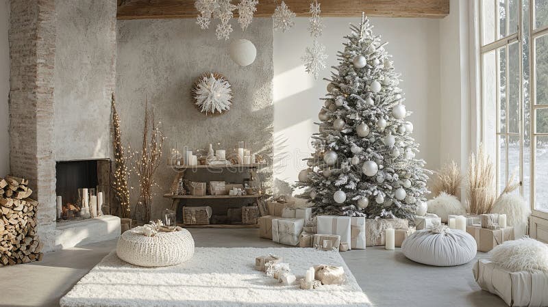 Rustic and Minimalist Christmas Tree Setup with White and Natural ...