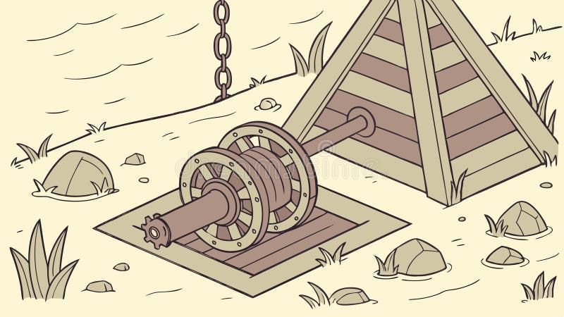 Rustic Mining Pulley System, Industrial Machinery, Vector Design ...