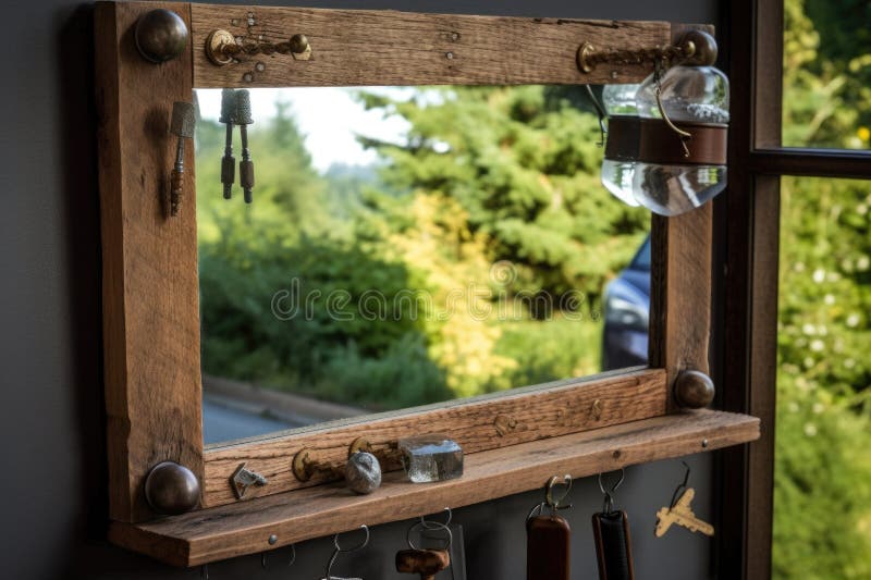 A Rustic Mirror with Old Keys and Tacks for Hanging Stock Illustration ...