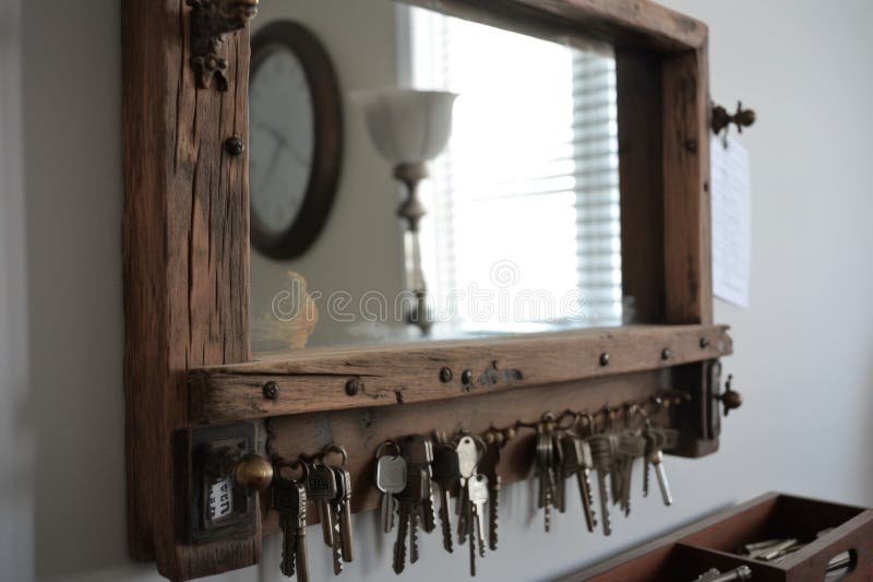 A Rustic Mirror with Old Keys and Tacks for Hanging Stock Illustration ...