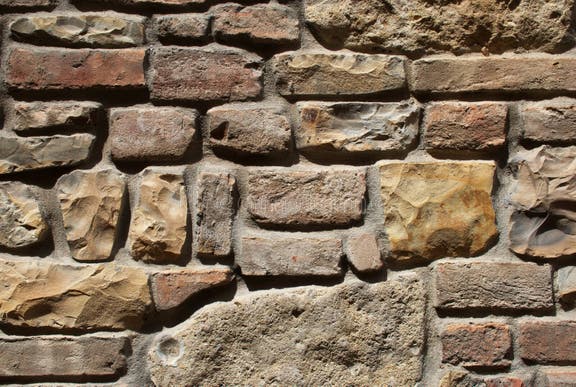 Rustic Mixed Medieval Stone, Brick Wall Texture with Earth-Tone Masonry ...