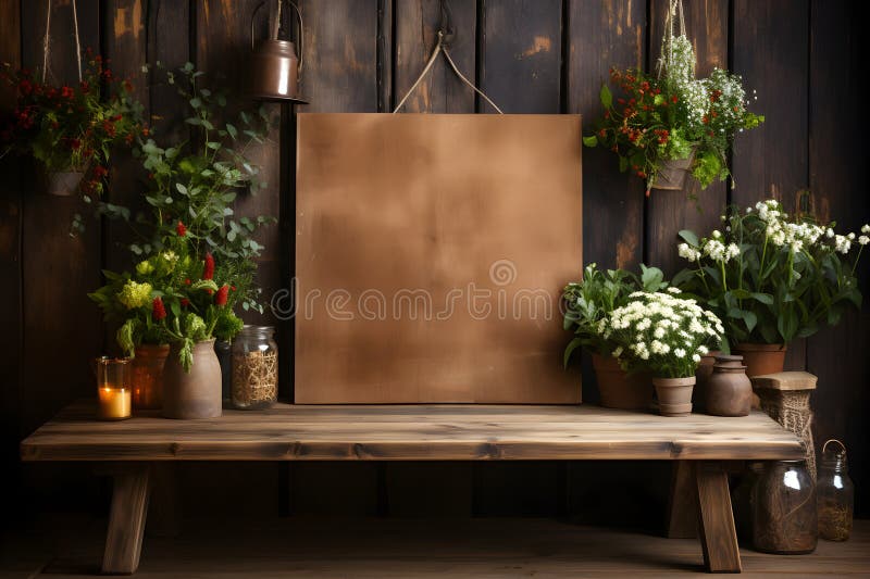 A Rustic Mockup with an Empty Wooden Sign for Messages Stock ...