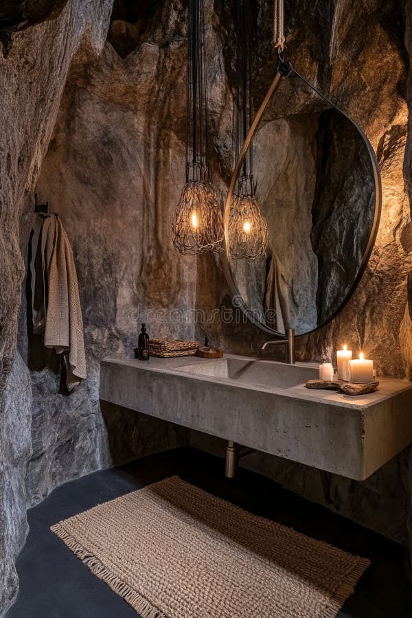 Rustic Modern Bathroom Vanity Stone Wood Touches Stock Photos - Free & Royalty-Free Stock Photos ...