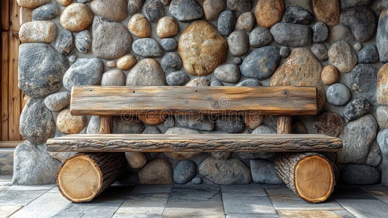 Rustic Modern Entrance Hall with Wild Stone Cladding Wall, Wooden Bench ...