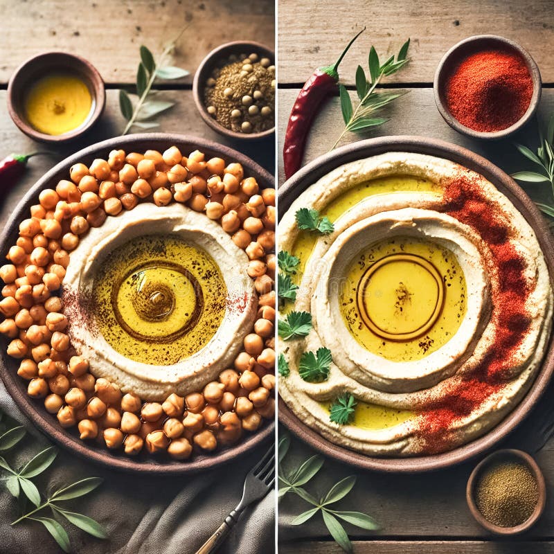 Rustic and Modern Hummus Platters: a Side-by-Side Presentation Stock ...
