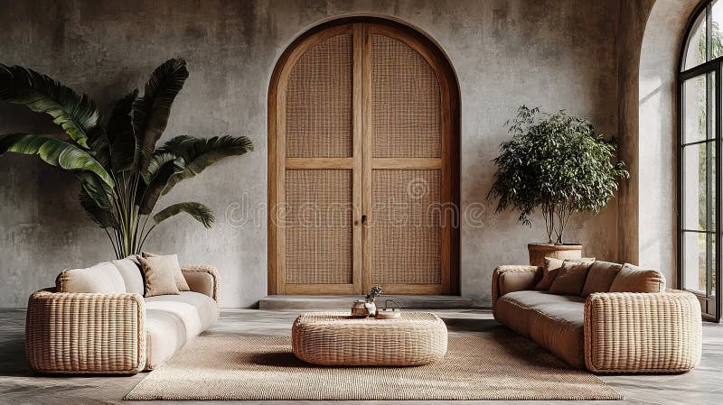 Rustic, Modern Living Room with Natural Textures Stock Illustration ...