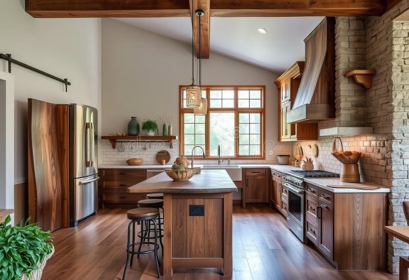 Rustic Modern a Modern Kitchen with a Focus on Natural Materials Stock ...