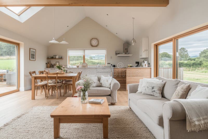 Rustic Modern Open Plan Living Space with Kitchen and Stunning ...