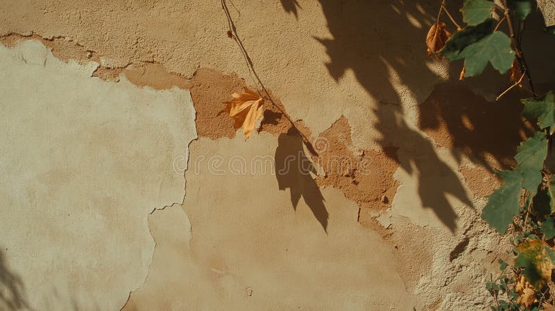 Rustic Mud Wall Textured with Dry Leaves and Subtle Shadows in Natural ...