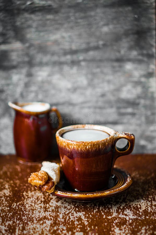 Rustic Mug of Coffee on Wooden Background Stock Image - Image of ...