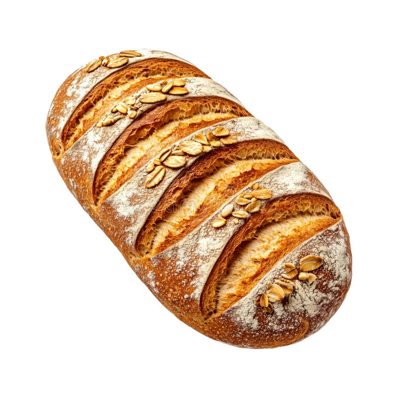 Rustic Multigrain Baked Bread Loaf with Oat Toppings, Isolated on White ...