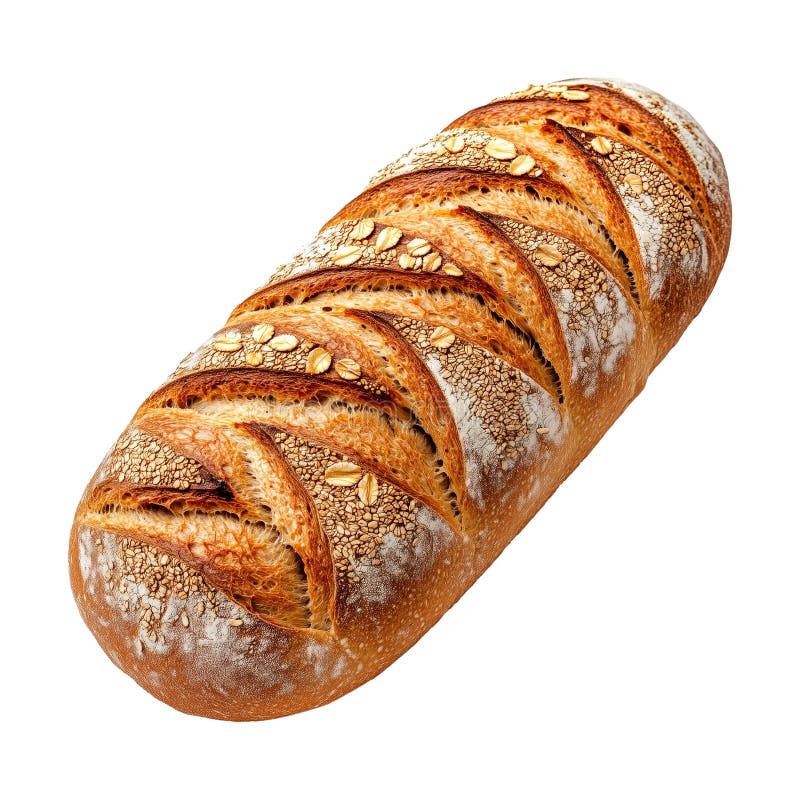 Rustic Multigrain Baked Bread Loaf with Oat Toppings, Isolated on White ...