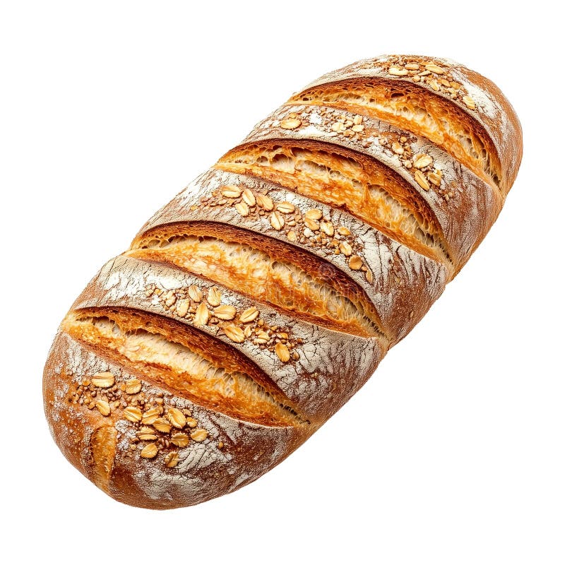 Rustic Multigrain Baked Bread Loaf with Oat Toppings, Isolated on White ...