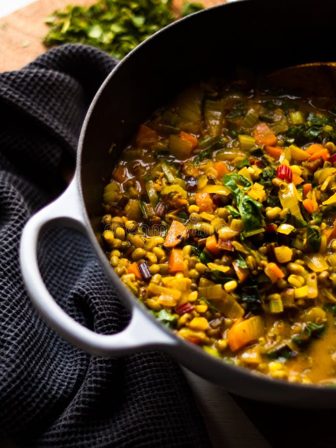 Rustic Mung Bean Dahl Curry in Natural Light Stock Image - Image of ...