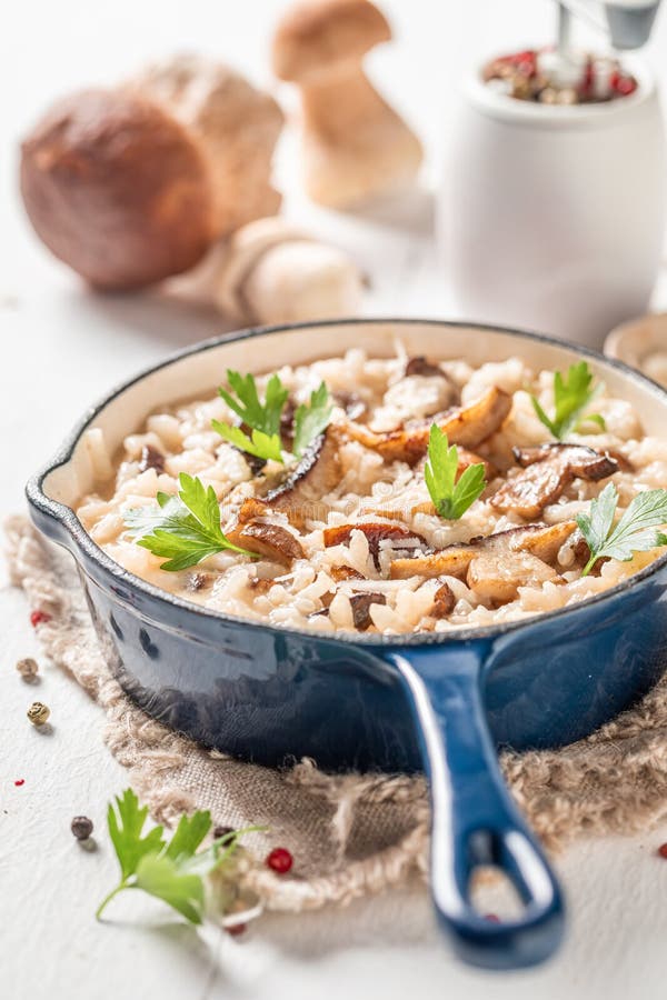 Rustic Mushrooms Risotto with Wild Boletus and Herbs Stock Photo ...