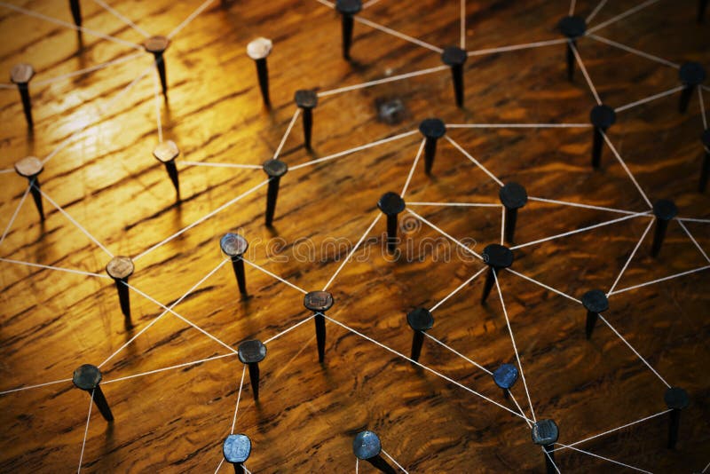 Rustic Nails in Wood Linked by Cotton Stock Image - Image of datalink ...