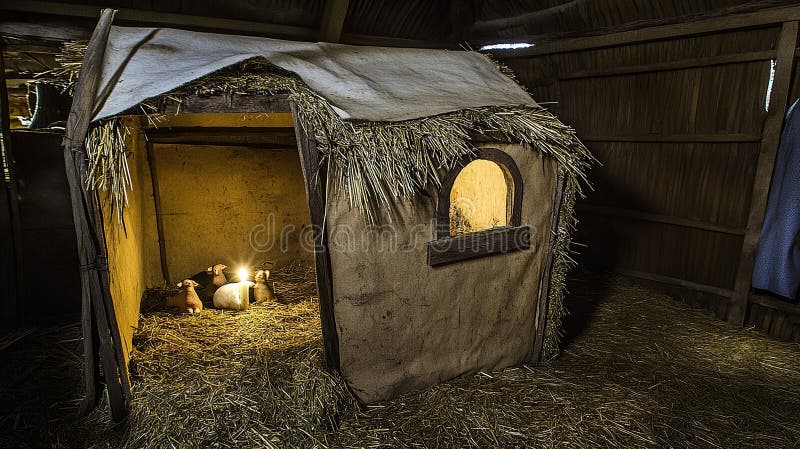 Rustic Nativity Scene Barn Interior Night Animals Stock Photo - Image ...