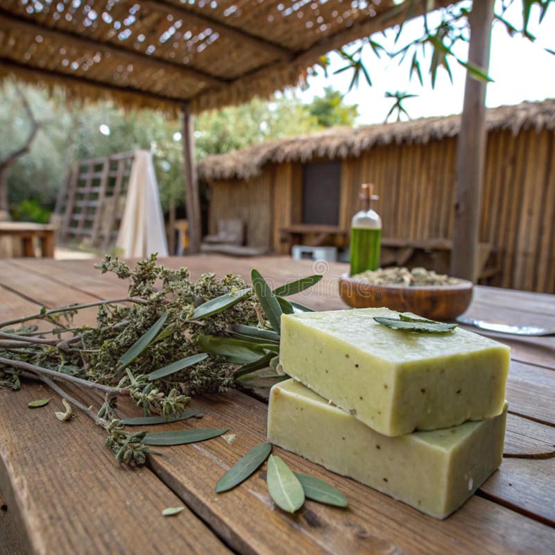 Rustic Setting with Natural Olive Soap Stock Illustration ...
