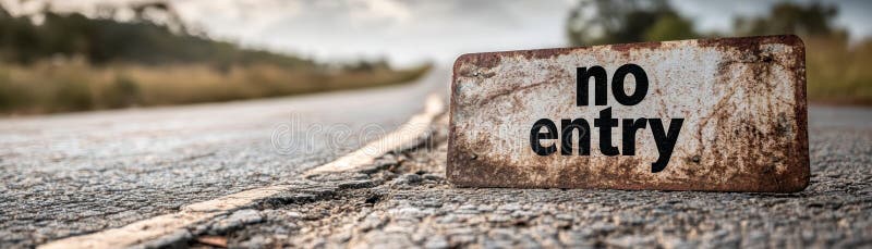 A Rustic No Entry Sign on a Deserted Road, Symbolizing Restriction and ...