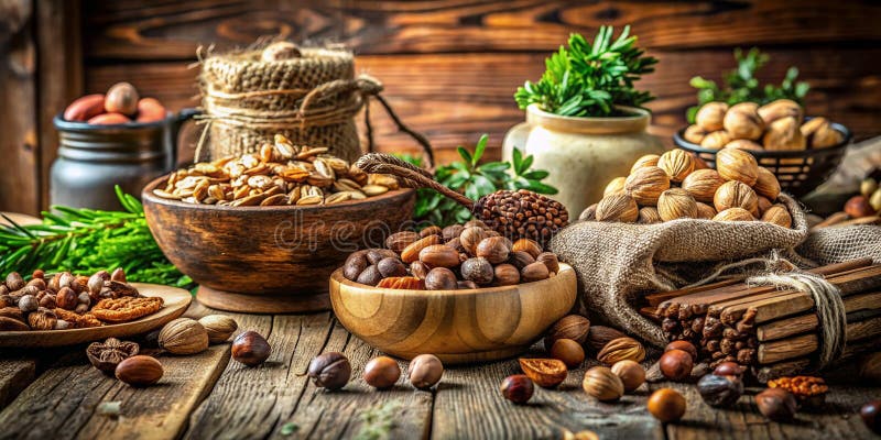 Rustic Nut Delights a Cozy Kitchen Scene Overflowing with Nature S ...