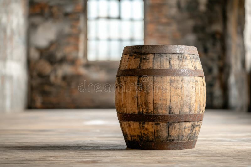 Rustic Oak Whisky Barrel in Distressed Cellar Setting for Vintage ...