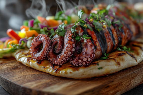 Rustic Octopus Wrap with Herbs Stock Illustration - Illustration of ...