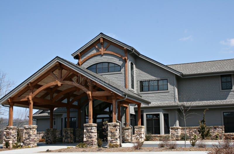 Rustic Office with Rock Work Details Stock Photo - Image of building ...