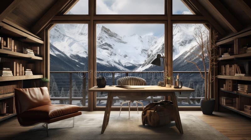 Rustic office with view stock illustration. Illustration of framing ...