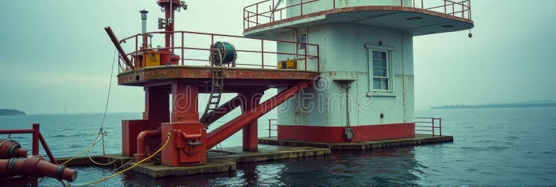 Rustic Offshore Lighthouse Platform in Tranquil Sea Environment Stock ...