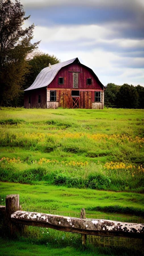 Rustic Old Barn in a Field Illustration Artificial Intelligence Artwork ...