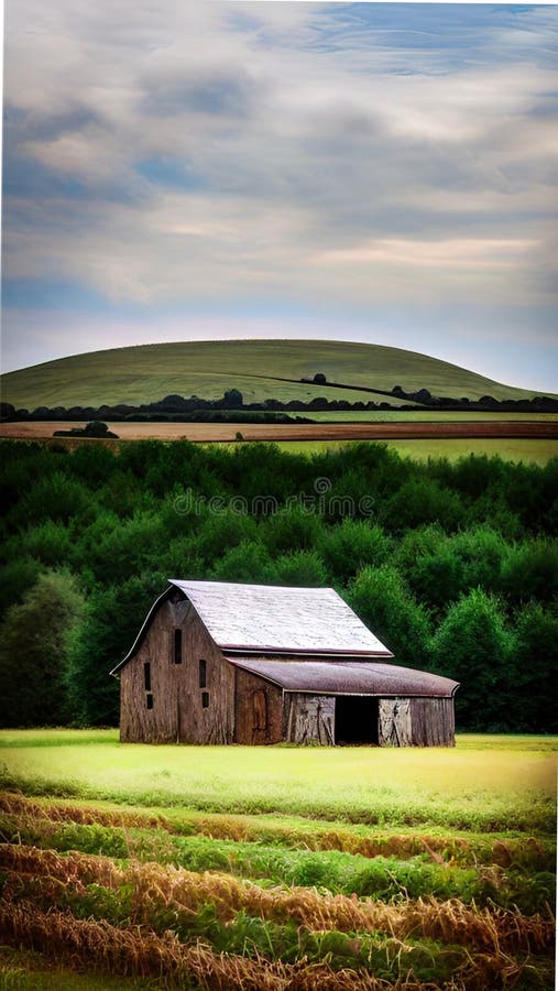 Rustic Old Barn in a Field Illustration Artificial Intelligence Artwork ...