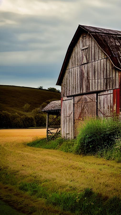 Rustic Old Barn in a Field Illustration Artificial Intelligence Artwork ...